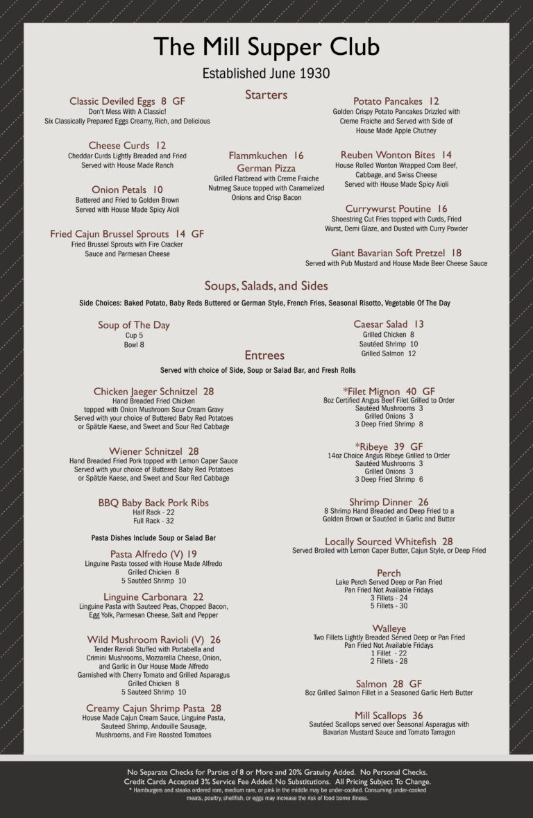 Menu – The Mill Supper Club